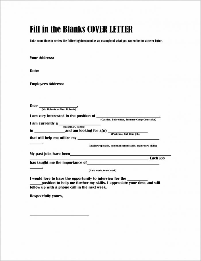 Resume Cover Letter Fill In The Blanks Sample Cover Letter Fill In The 